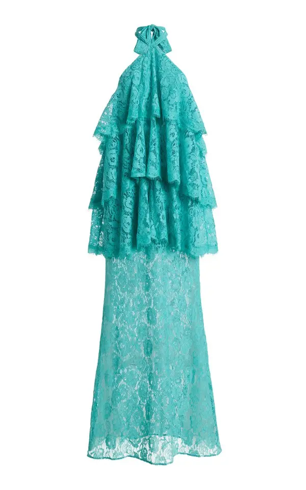 THIRD FORM Gaia Tiered Lace Halterneck Maxi Dress - Blue