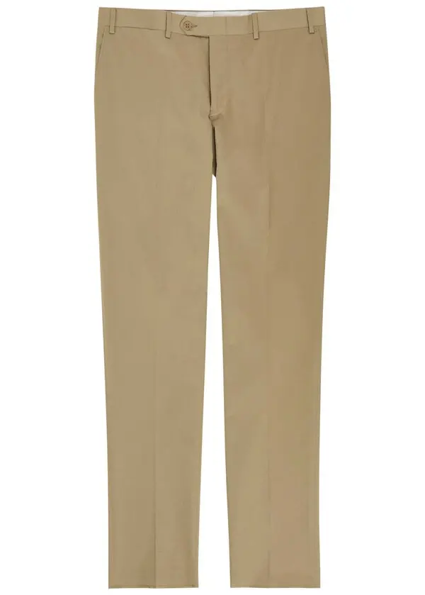Canali Tapered-leg Stretch-cotton Poplin Trousers - Stone
