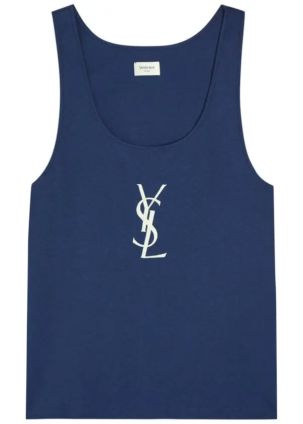 Saint Laurent Logo-embroidered Cotton Vest - Blue