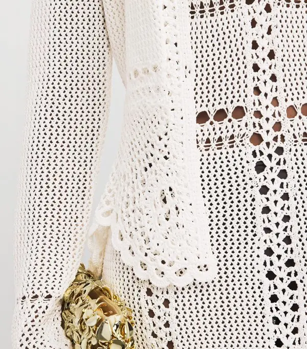 Erdem Cotton Crochet Peplum Cardigan - Ivory