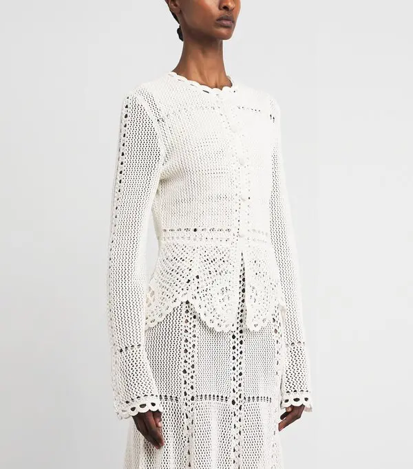 Erdem Cotton Crochet Peplum Cardigan - Ivory