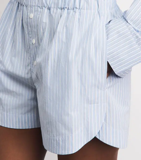 Nanushka Pinstriped Cotton Boxer Shorts - Blue