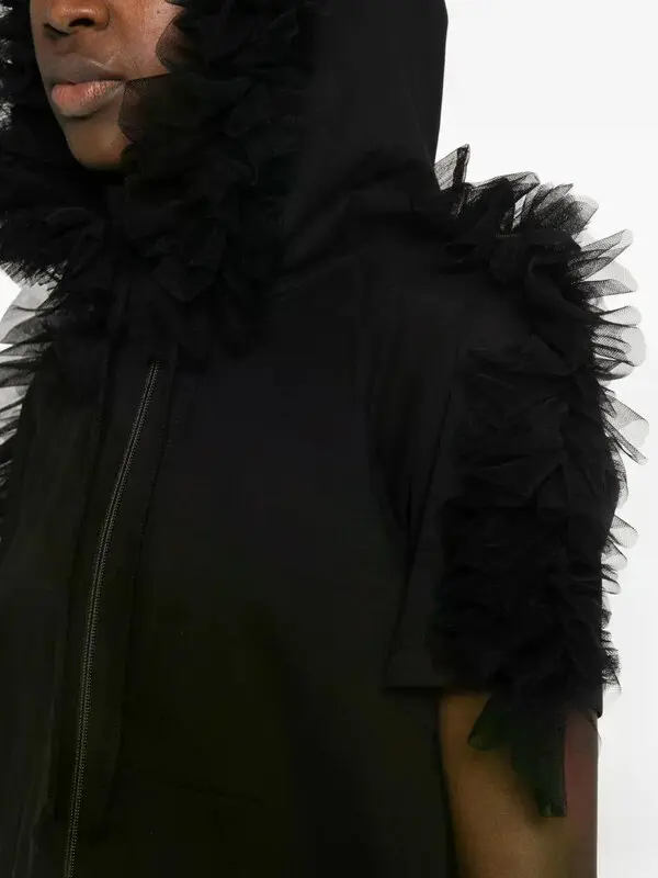Noir Kei Ninomiya Ruffled Tulle Trimmed Hoodie