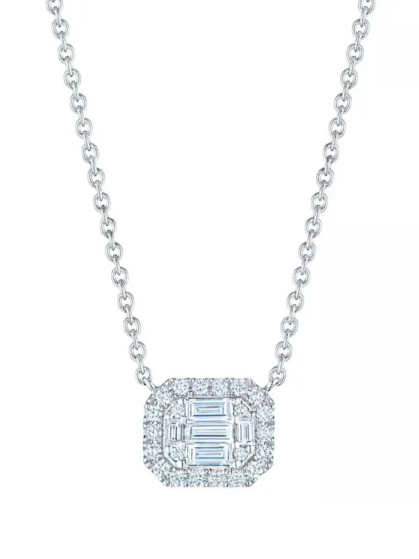 Kwiat 18kt White Gold Emerald Cut Diamond Sunburst Pendant - Silver