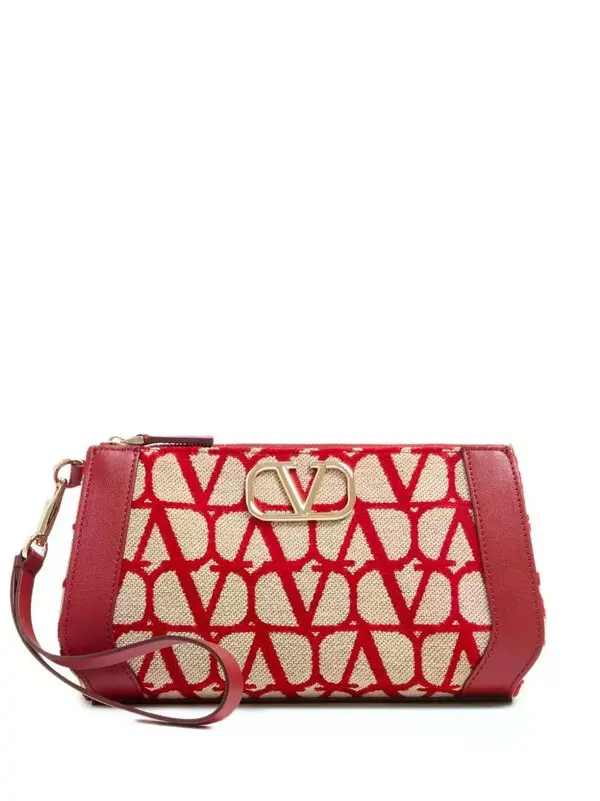 Valentino Garavani Vlogo Signature Clutch Bag In Toile Iconographe - Red