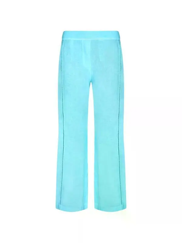 120% Lino Ladder-stitch Trousers - Blue