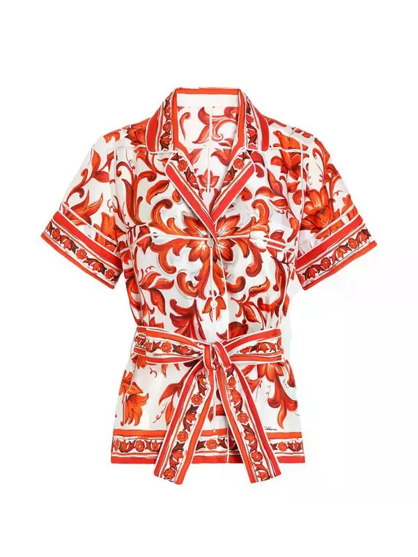 Dolce & Gabbana Majolica Print Short Sleeve Top - White