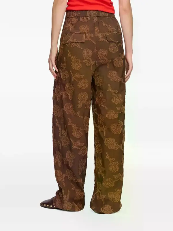 GANNI Fil-coupé Floral Trousers - Brown