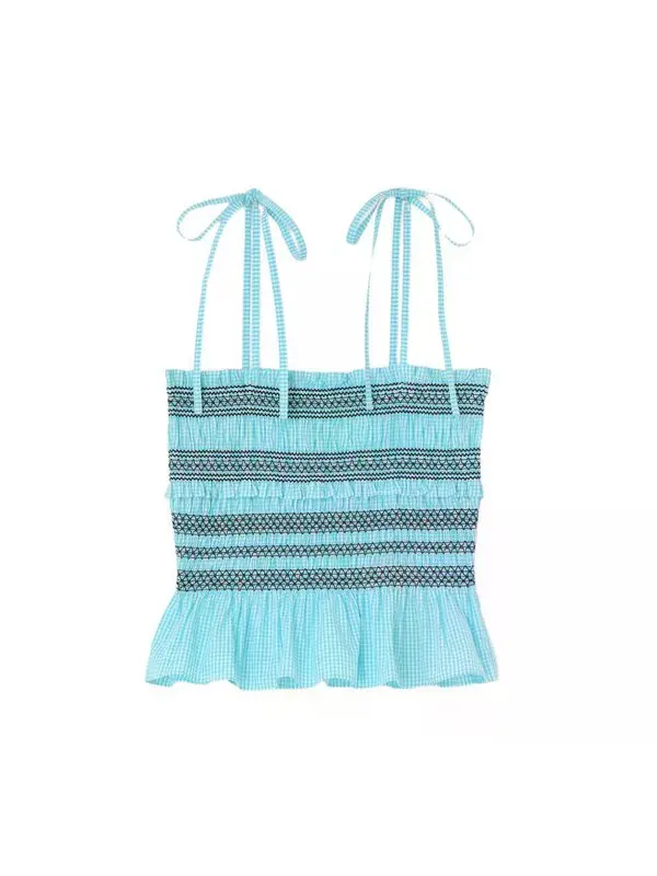 GANNI Shirred Gingham Check Top