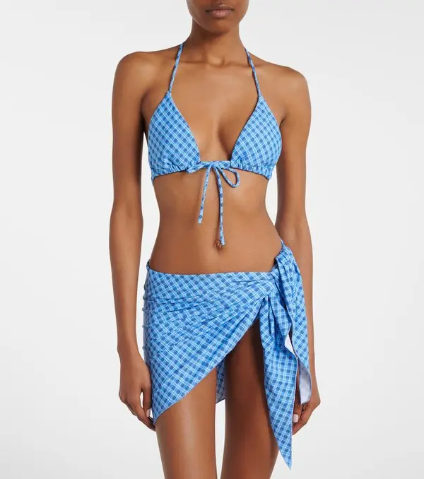 MONTCE Draped Plaid Beach Cover-up