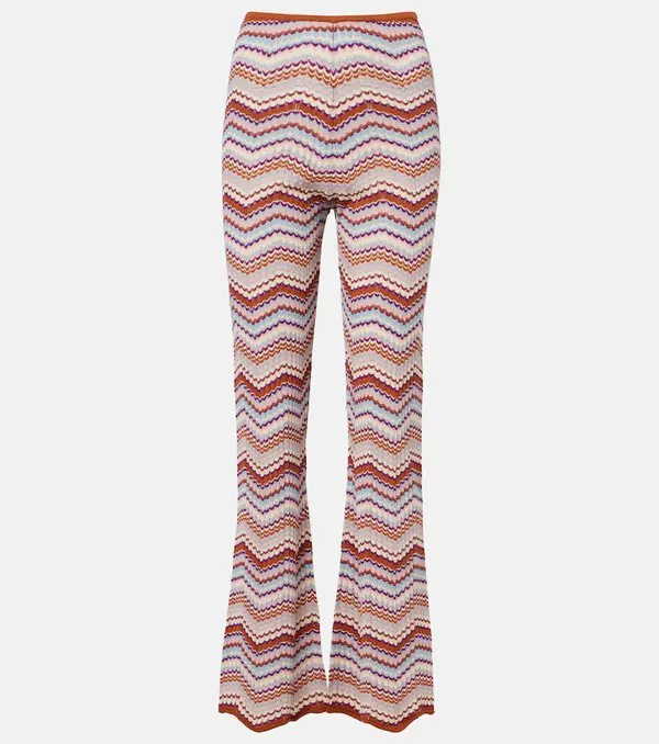 Rixo Boni Chevron Cotton Flared Trousers - Multicoloured