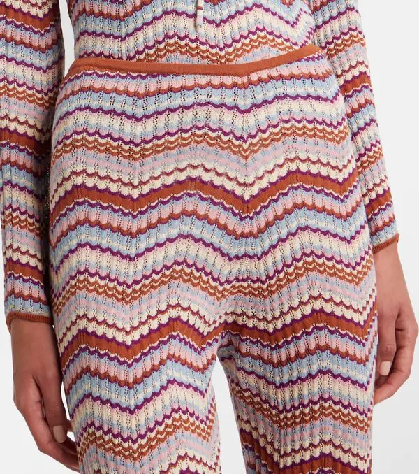 Rixo Boni Chevron Cotton Flared Trousers - Multicoloured