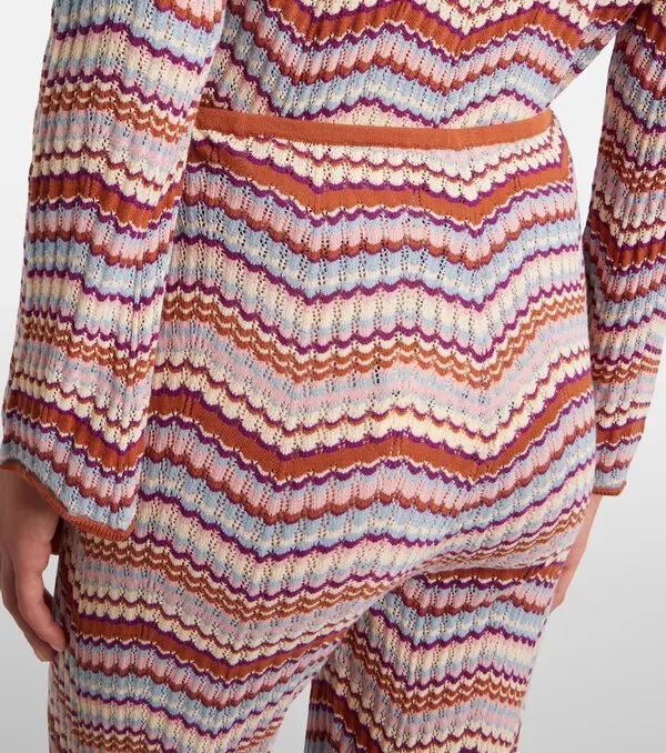 Rixo Boni Chevron Cotton Flared Trousers - Multicoloured