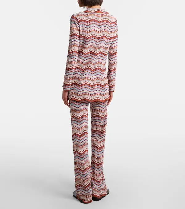 Rixo Boni Chevron Cotton Flared Trousers - Multicoloured