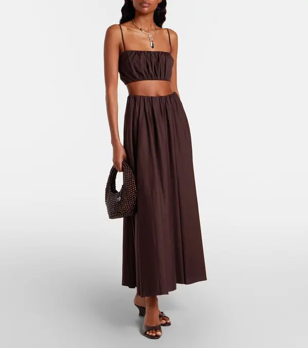 Staud Milano Pleated Cotton-blend Maxi Skirt