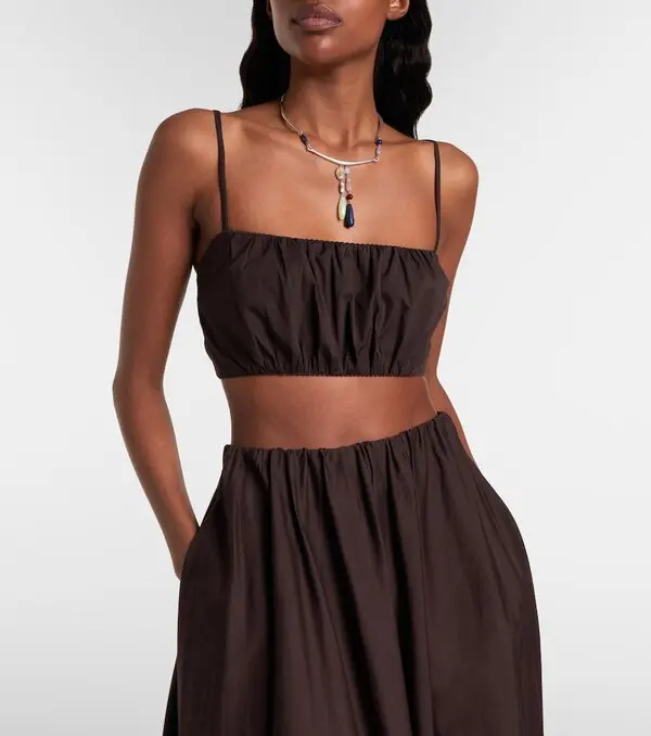 Staud Fiore Cotton Crop Top - Brown
