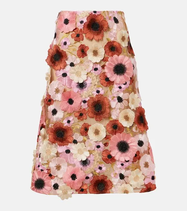 Dorothee Schumacher Floral Appliqué Midi Skirt - Pink