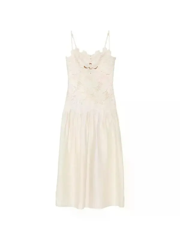 Sandro Guipure Lace Floral Midi Dress - Neutrals