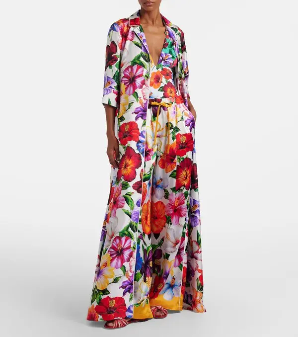 Dolce & Gabbana Floral Belted Silk Satin Maxi Dress