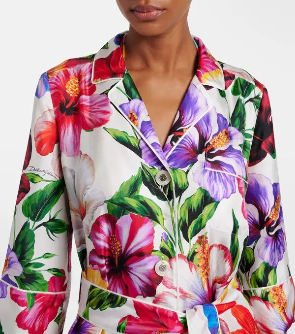 Dolce & Gabbana Floral Belted Silk Satin Maxi Dress