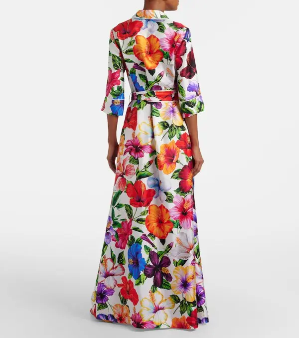 Dolce & Gabbana Floral Belted Silk Satin Maxi Dress