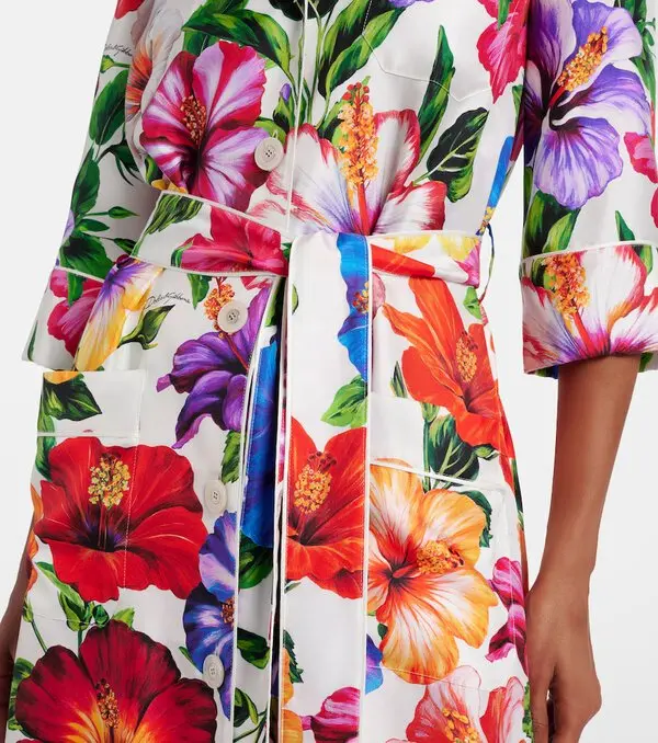 Dolce & Gabbana Floral Belted Silk Satin Maxi Dress
