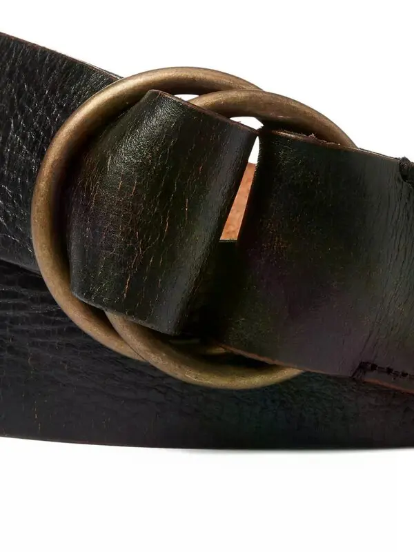 Ralph Lauren Textured Leather Belt With Double Ring Buckle - Black