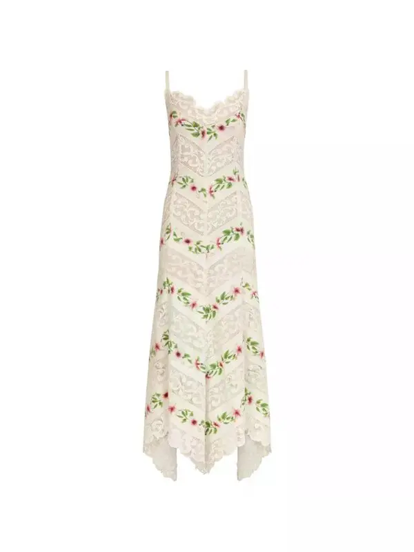 Oscar De La Renta Chiné Hibiscus Striped Cotton Poplin Dress - Neutrals