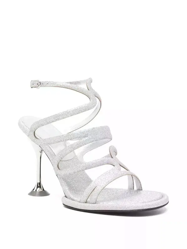 SERGIO ROSSI Tone Glitter Multi-strap Sculpted Heel Sandals - Silver