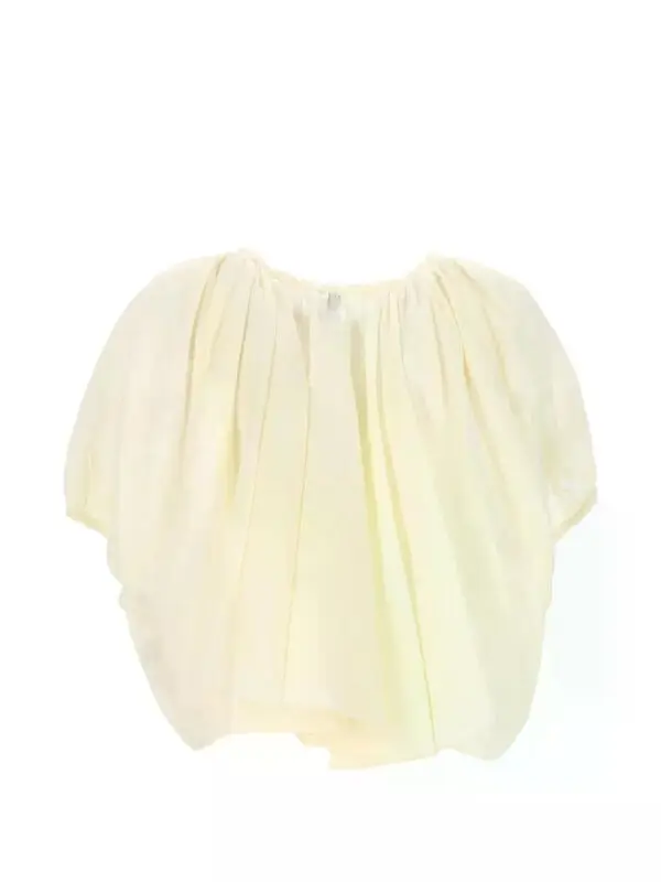 120% Lino Gathered Puff-sleeve Blouse - Neutrals