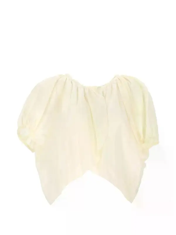 120% Lino Gathered Puff-sleeve Blouse - Neutrals