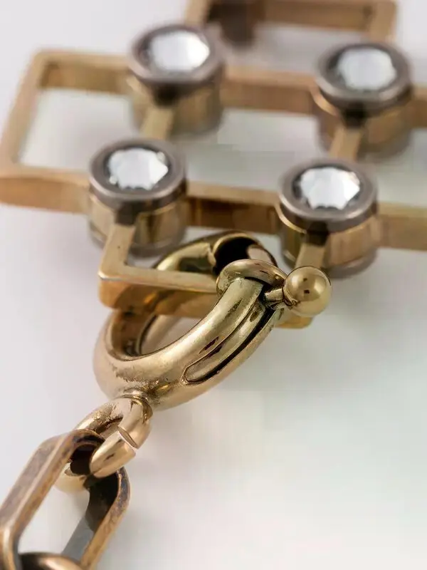 LANVIN Gold Brass Cross Pendant Necklace With Stone Embellishments