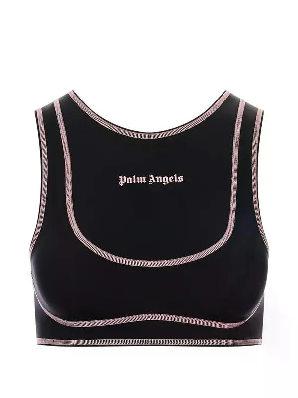 Palm Angels Logo-print Cropped Tank Top - Black