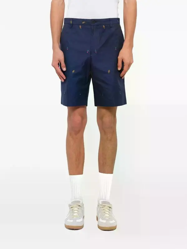 Kenzo Badge Embroidered Chino Shorts - Blue