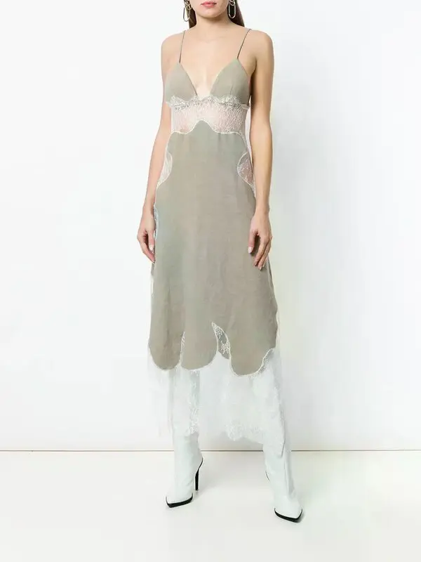 Off-White Panelled Lace Slip Dress - Neutrals