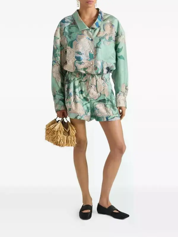 Givenchy Rose Print Cropped Shirt - Green