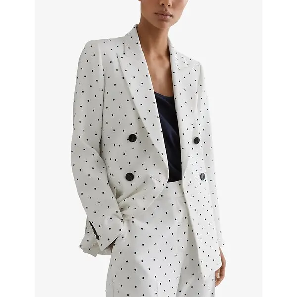 REISS Beatrix Double-breasted Polka Dot Woven Suit Jacket