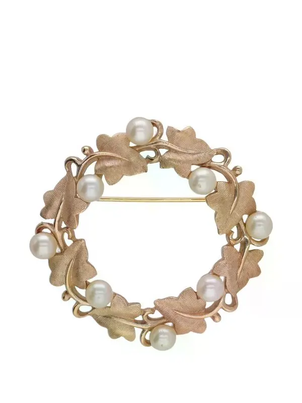 TRIFARI Tone Leaf Faux Pearl Brooch - Gold