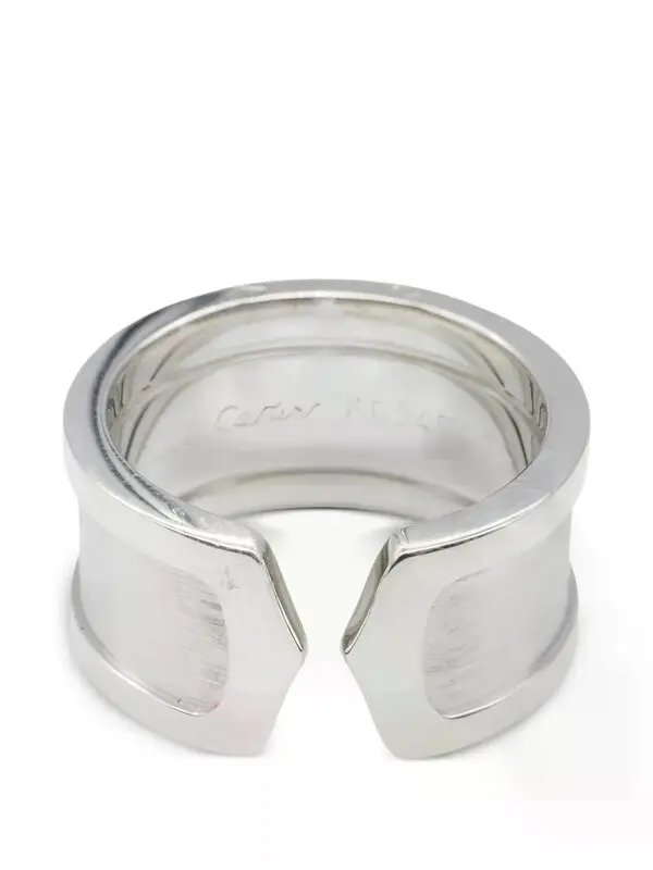 Cartier 18kt White Gold Engraved Logo Wide Band Ring - Silver