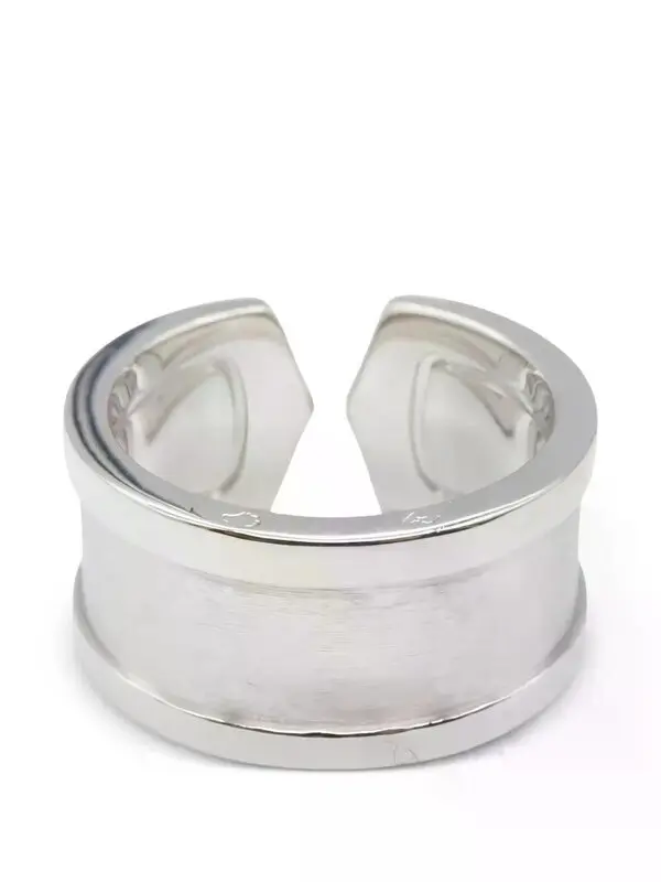 Cartier 18kt White Gold Engraved Logo Wide Band Ring - Silver