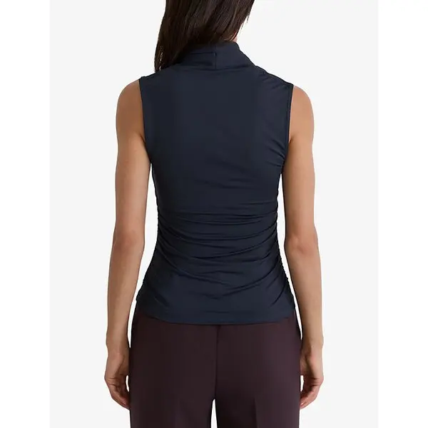 REISS Harri Square Neck Ruched Sleeveless Top - Navy