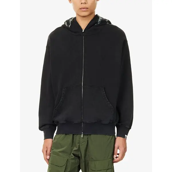 A BATHING APE Shark Embroidered Cotton-jersey Hoodie
