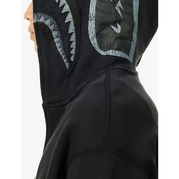 A BATHING APE Shark Embroidered Cotton-jersey Hoodie