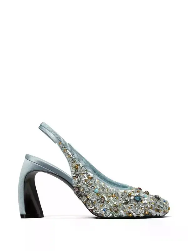 Tory Burch Embellished Peep-toe Slingback Pumps - Silver