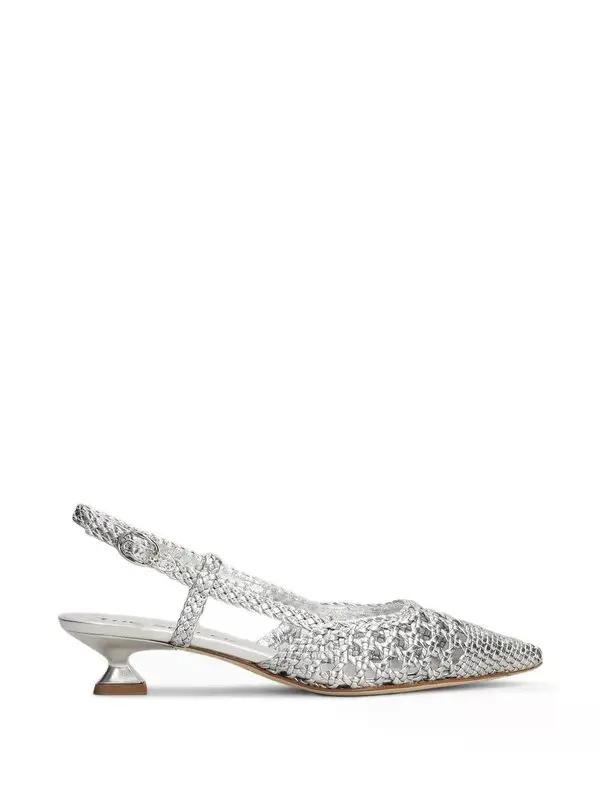 THE SELLER Woven Leather Slingback Pumps - Silver