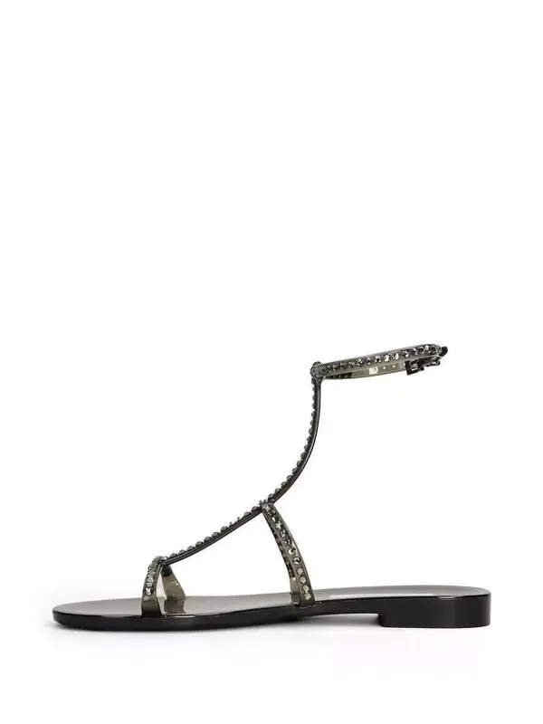 Menghi Crystal-embellished T-bar Sandals - Black