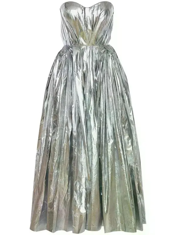 Alexander McQueen Metallic Finish Pleated Bustier Midi Dress