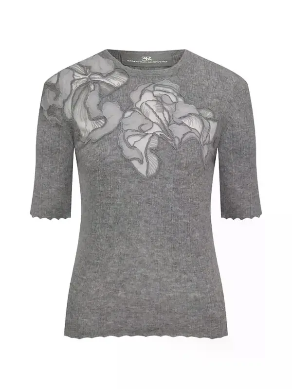 Ermanno Scervino Ribbed Floral Appliqué T-shirt - Grey