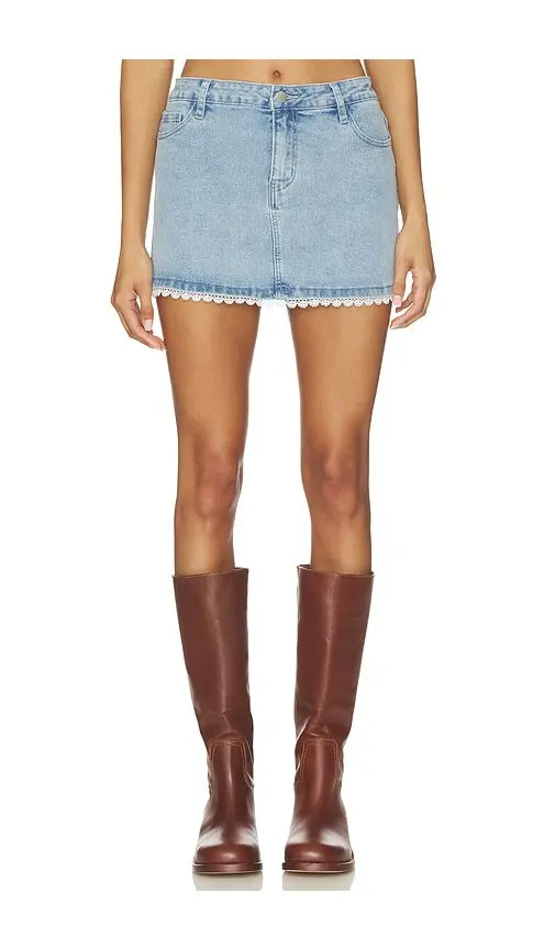 MORE TO COME Karlita Lace Trimmed Denim Mini Skirt - Blue