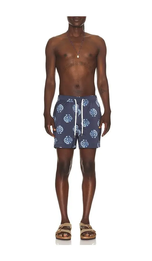 Onia Charles 4 Swim Trunk With Shell Print - Blue